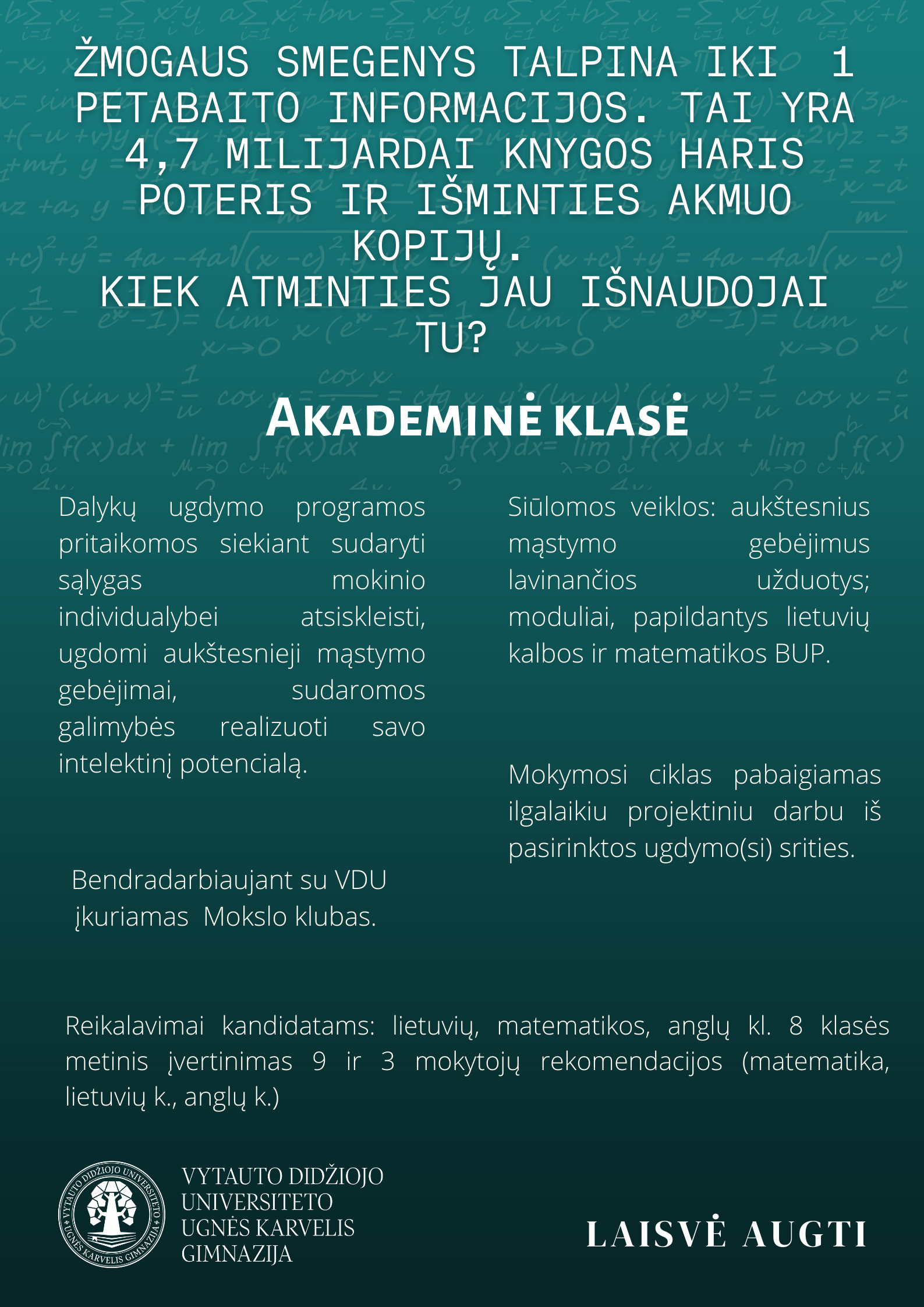 PRIĖMIMAS | Vytauto Didžiojo universiteto Ugnės Karvelis gimnazija PRIĖMIMAS | Vytauto Didžiojo universiteto Ugnės Karvelis gimnazija